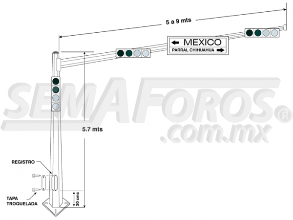 Poste Cónico Octagonal PMG-10 | Semáforos | Semaforos.com.mx